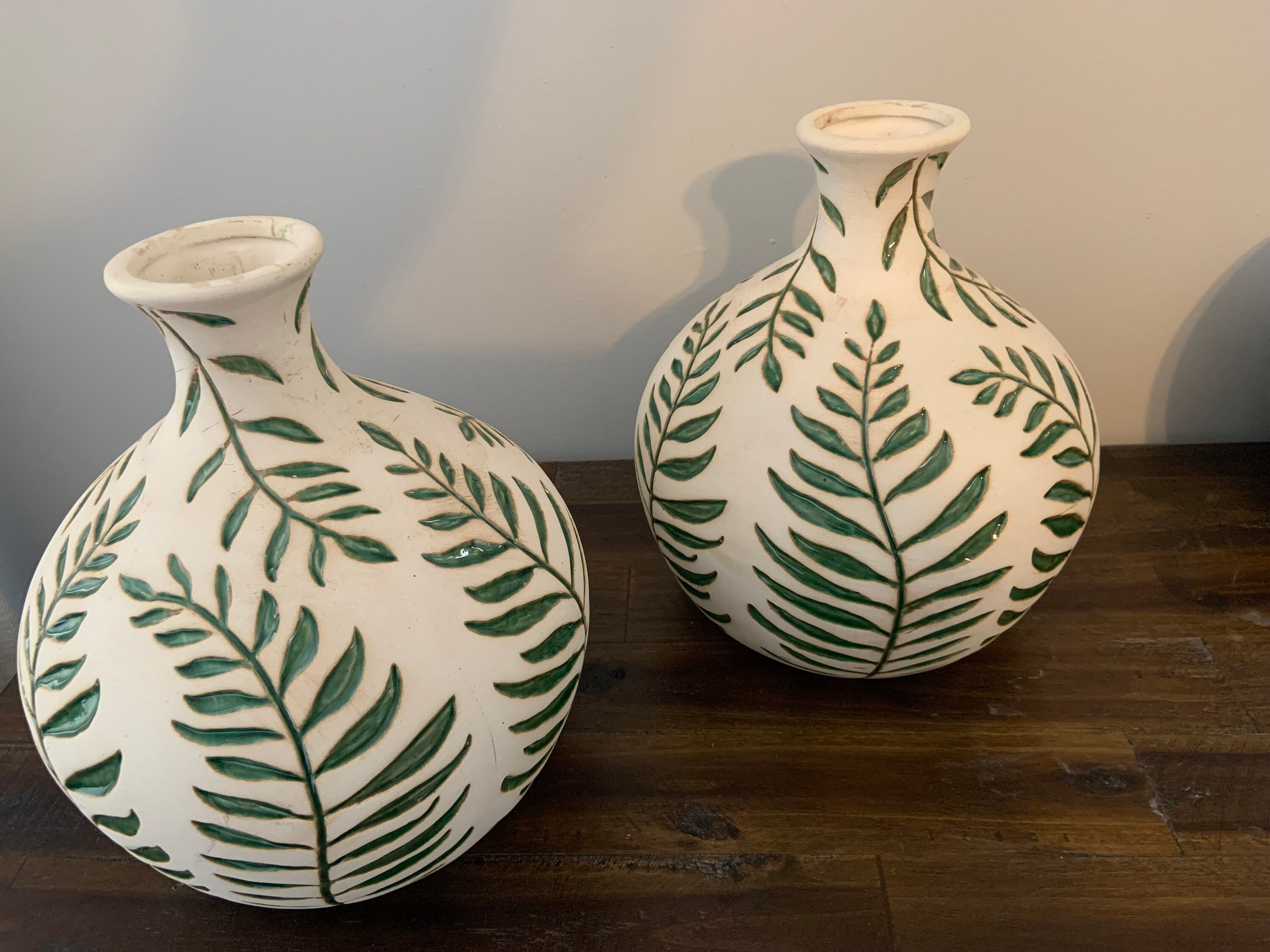 Vintage Leaf Art Ceramic Vase hand Painted & Cured, Set of 2 - Etsy