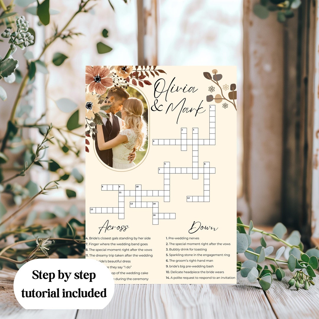 Custom Wedding Crossword Puzzle Template for Boho Wedding Personalized ...