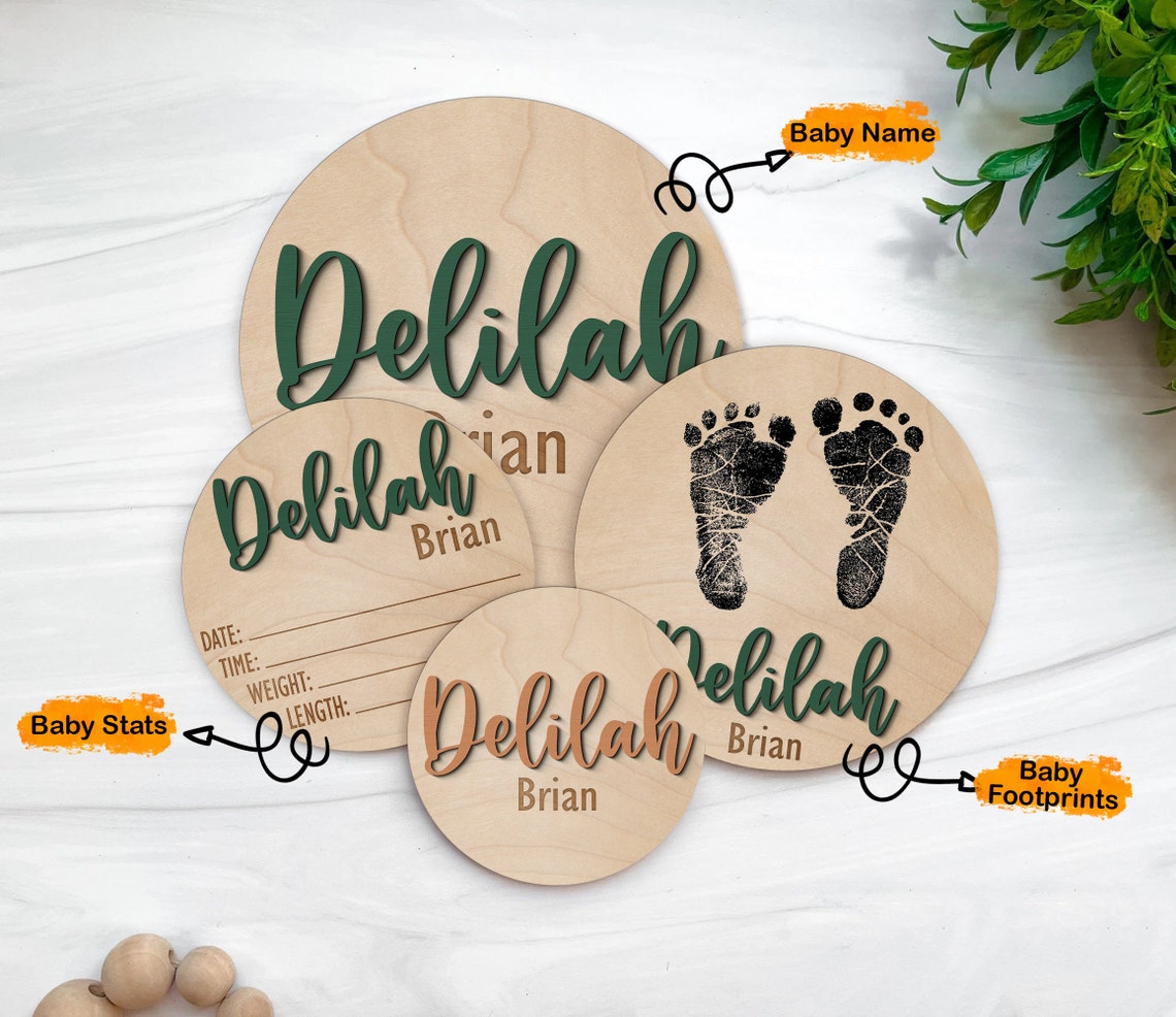 Wooden Birth Announcement Sign, Baby Announcement Sign With Birth Stats ...