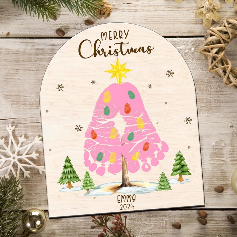 Personalized DIY Baby Handprint Sign, Custom Babys First Christmas Sign ...