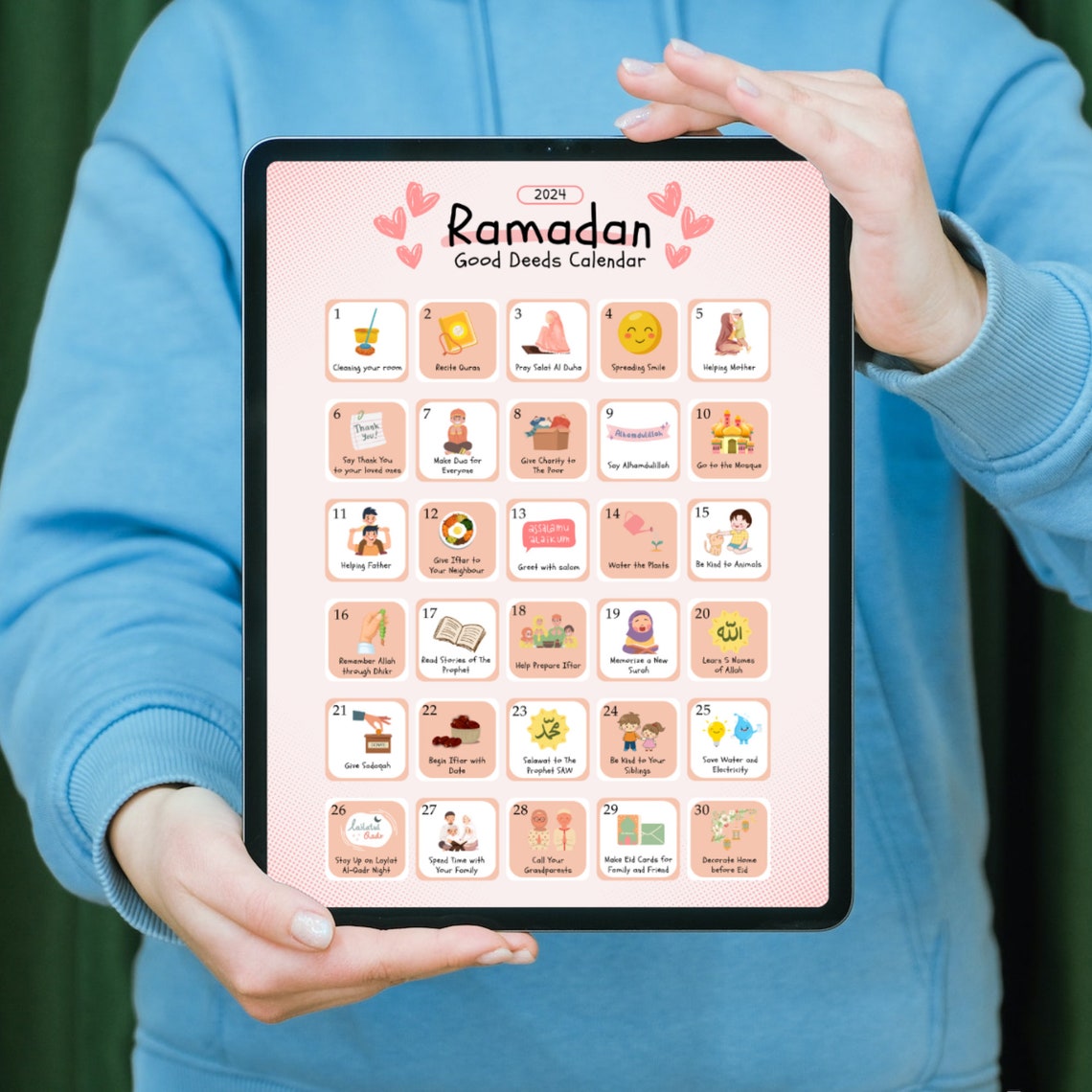 Ramadan Good Deeds Calendar 2024 for Kids Ramadan Pink Printable ...