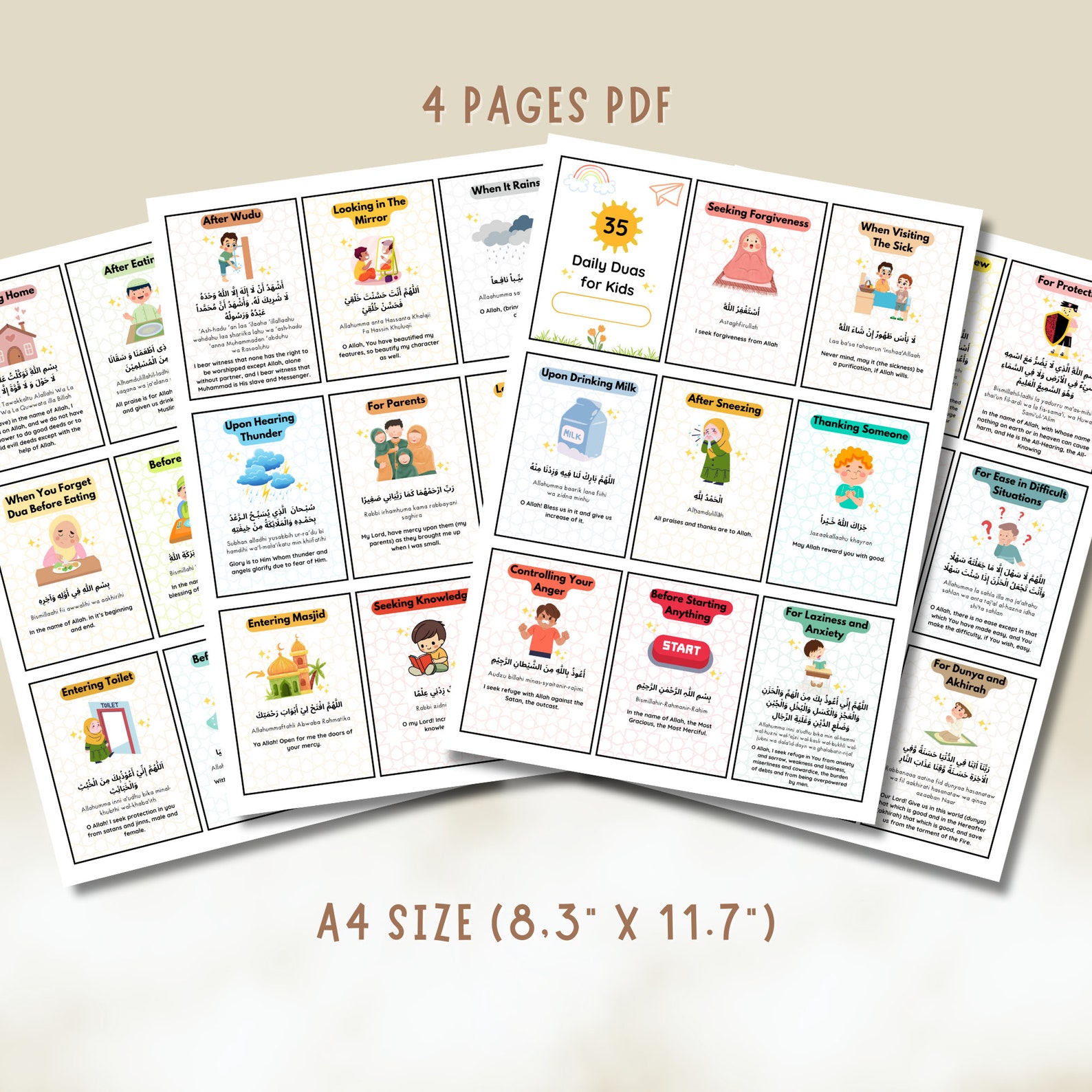 Islamic Daily Dua Flashcards, 35 Prayer for Muslim Kids Cards ...