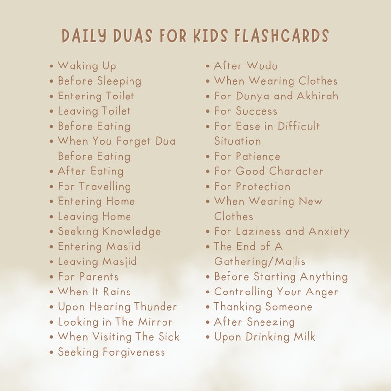 Islamic Daily Dua Flashcards, 35 Prayer for Muslim Kids Cards ...
