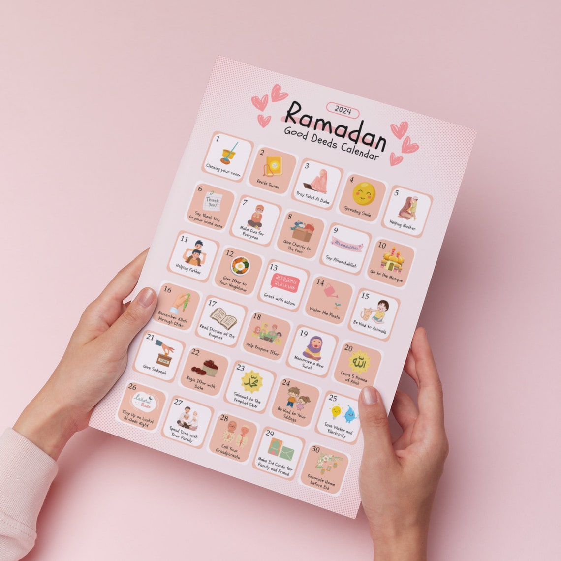 Ramadan Good Deeds Calendar 2024 for Kids Ramadan Pink Printable ...