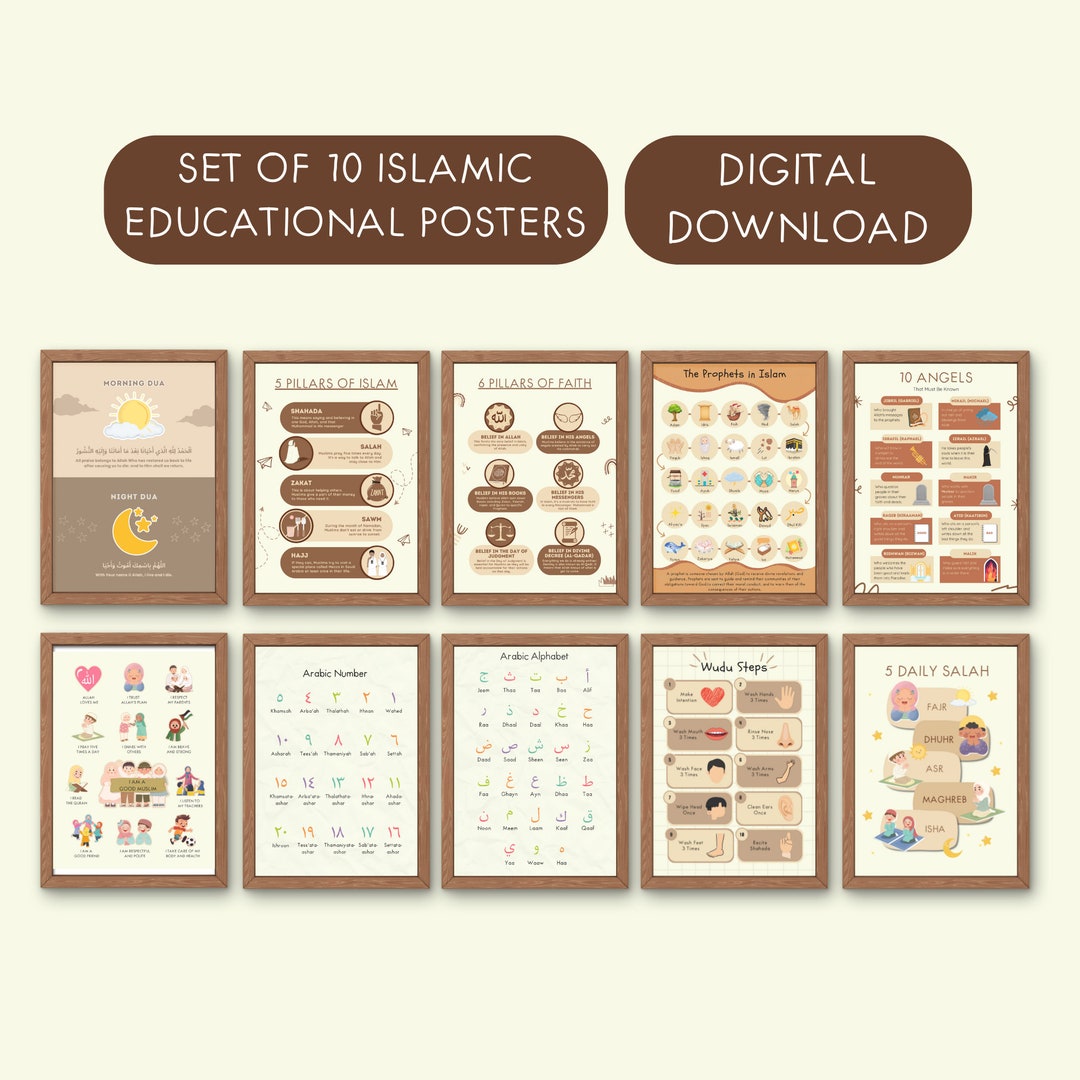 Set of 10 Educational Poster, Islamic Baby Gift Printable, Muslim Home ...