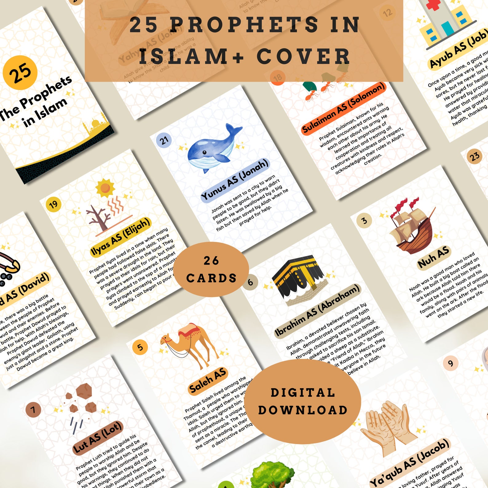 25 Prophets in Islam Flashcards, Islamic Printable and Digital Cards ...