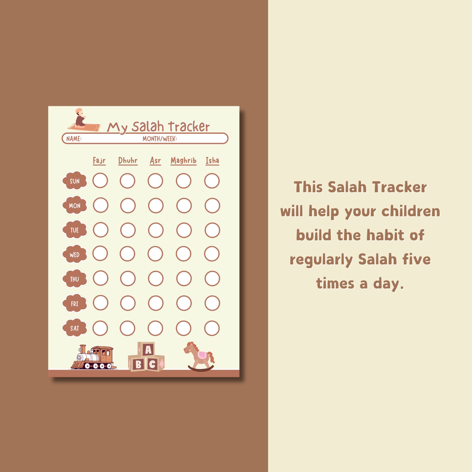 Printable Salah Tracker for Muslim Kids, Islamic Prayer Chart, Children ...