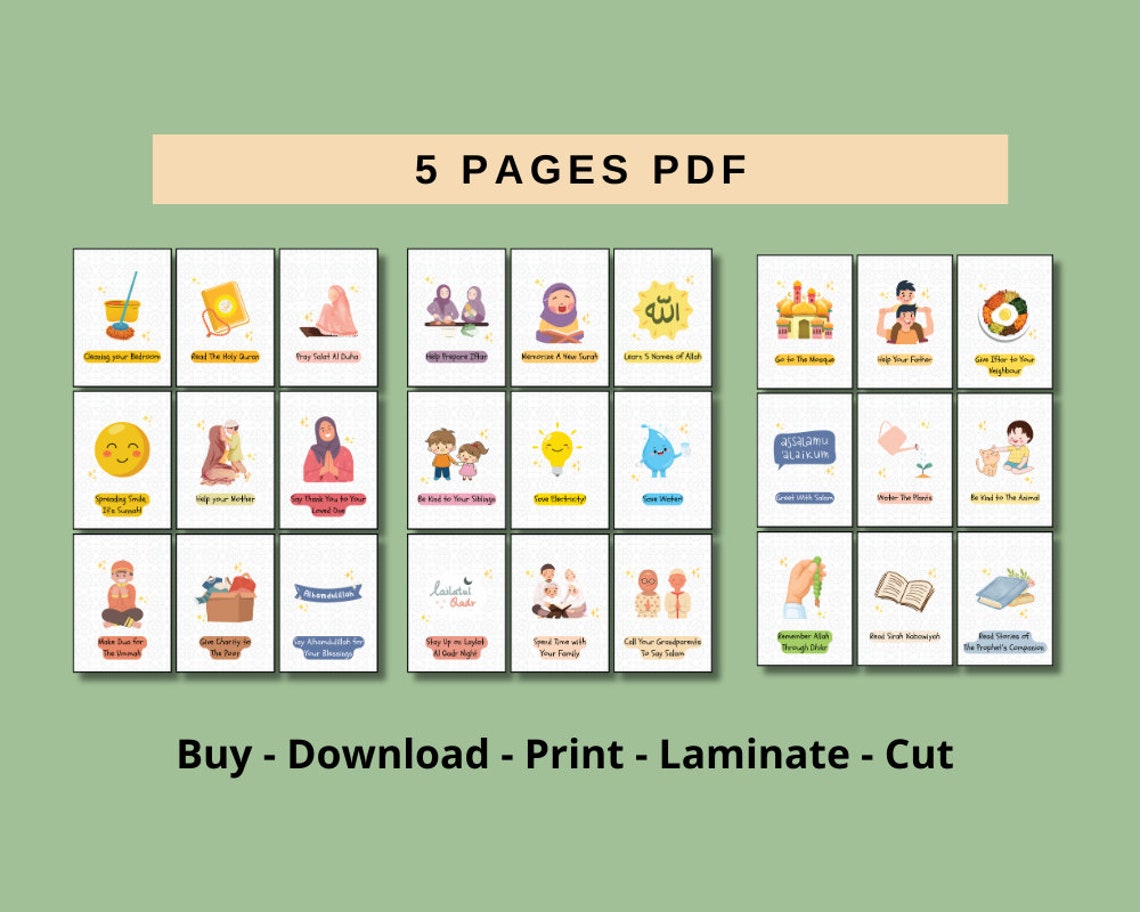 Ramadan Good Deeds Cards for Kids Printable Flash Cards Islamic ...