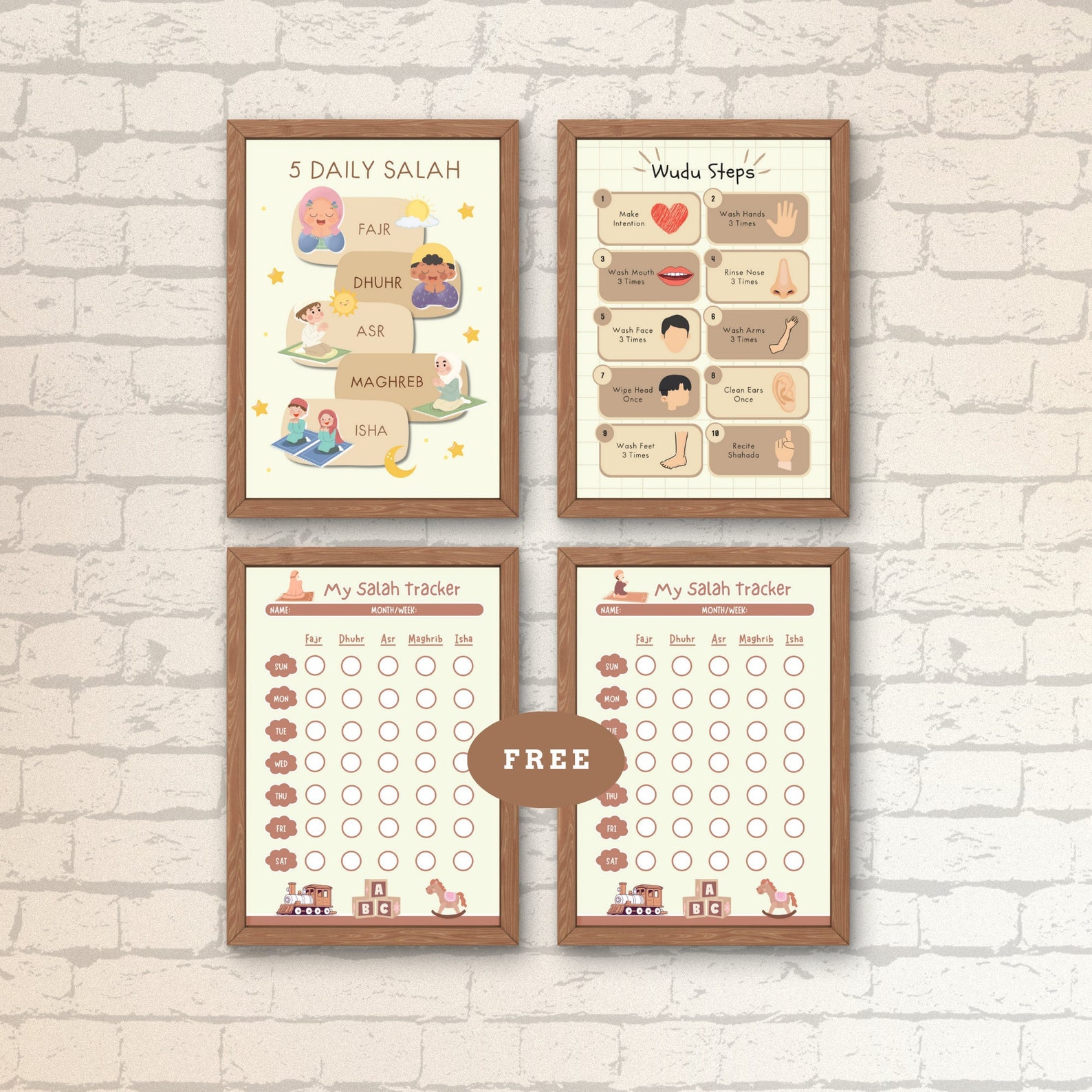 Set of 2 Islamic Daily Prayer Print, Islamic Kids Gifts, Muslim Kids ...