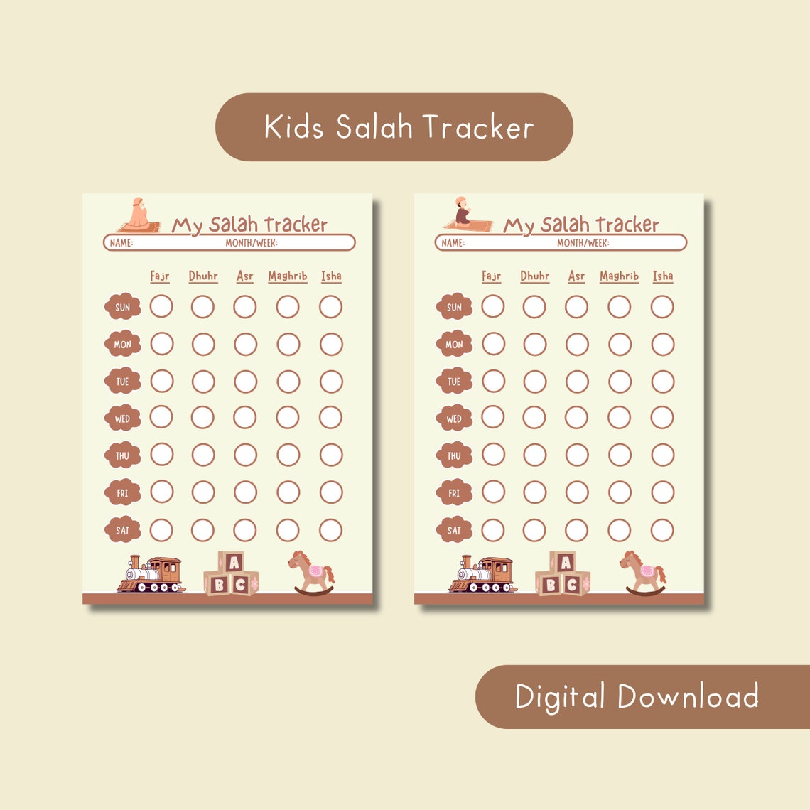 Printable Salah Tracker for Muslim Kids, Islamic Prayer Chart (digital ...