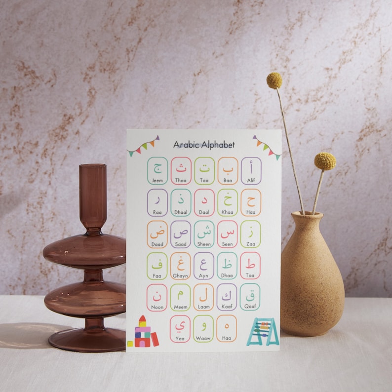Arabic Alphabet Educational Poster Teach Kids Arabic Letters Alif Ba Ta ...