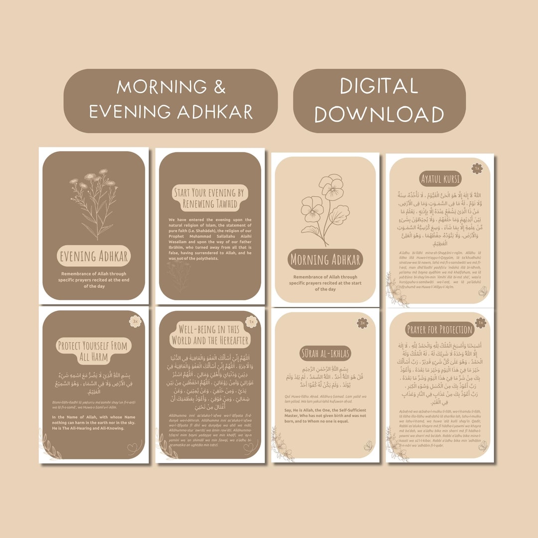 Islamic Morning Evening Adhkar Flashcards, Daily Dua Print (digital ...