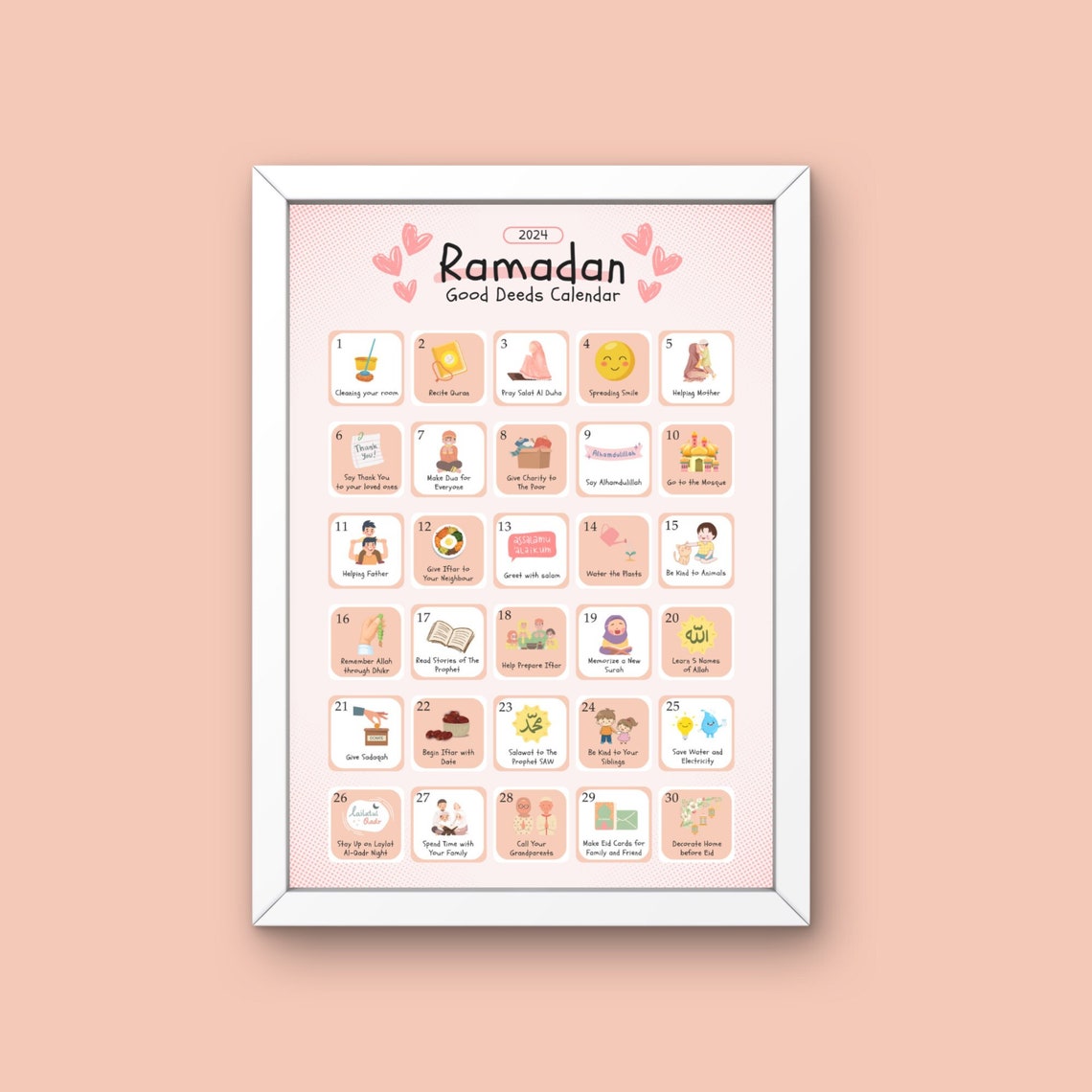 Ramadan Good Deeds Calendar 2024 for Kids Ramadan Pink Printable ...