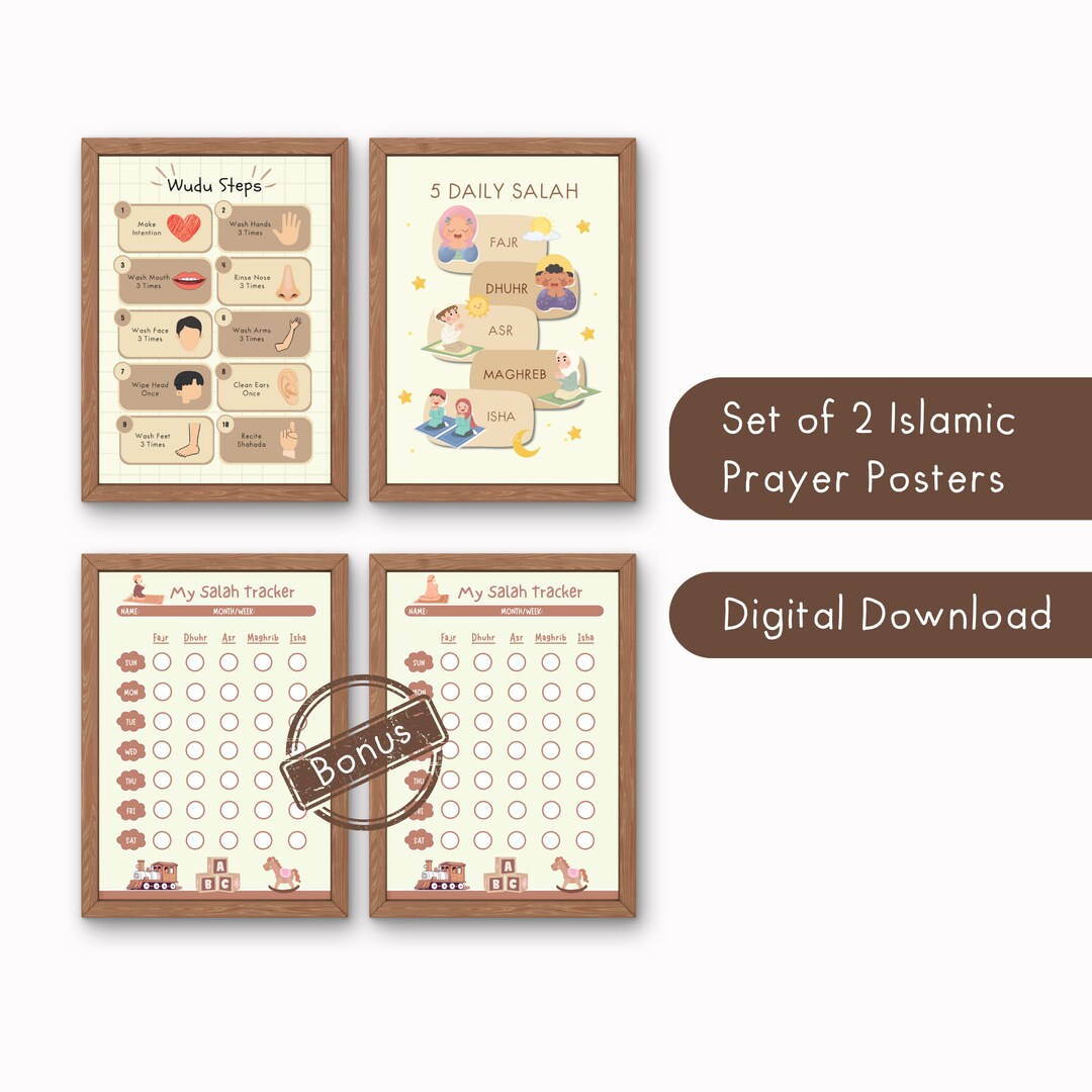 Set of 2 Islamic Daily Prayer Print, Islamic Kids Gifts, Muslim Kids ...