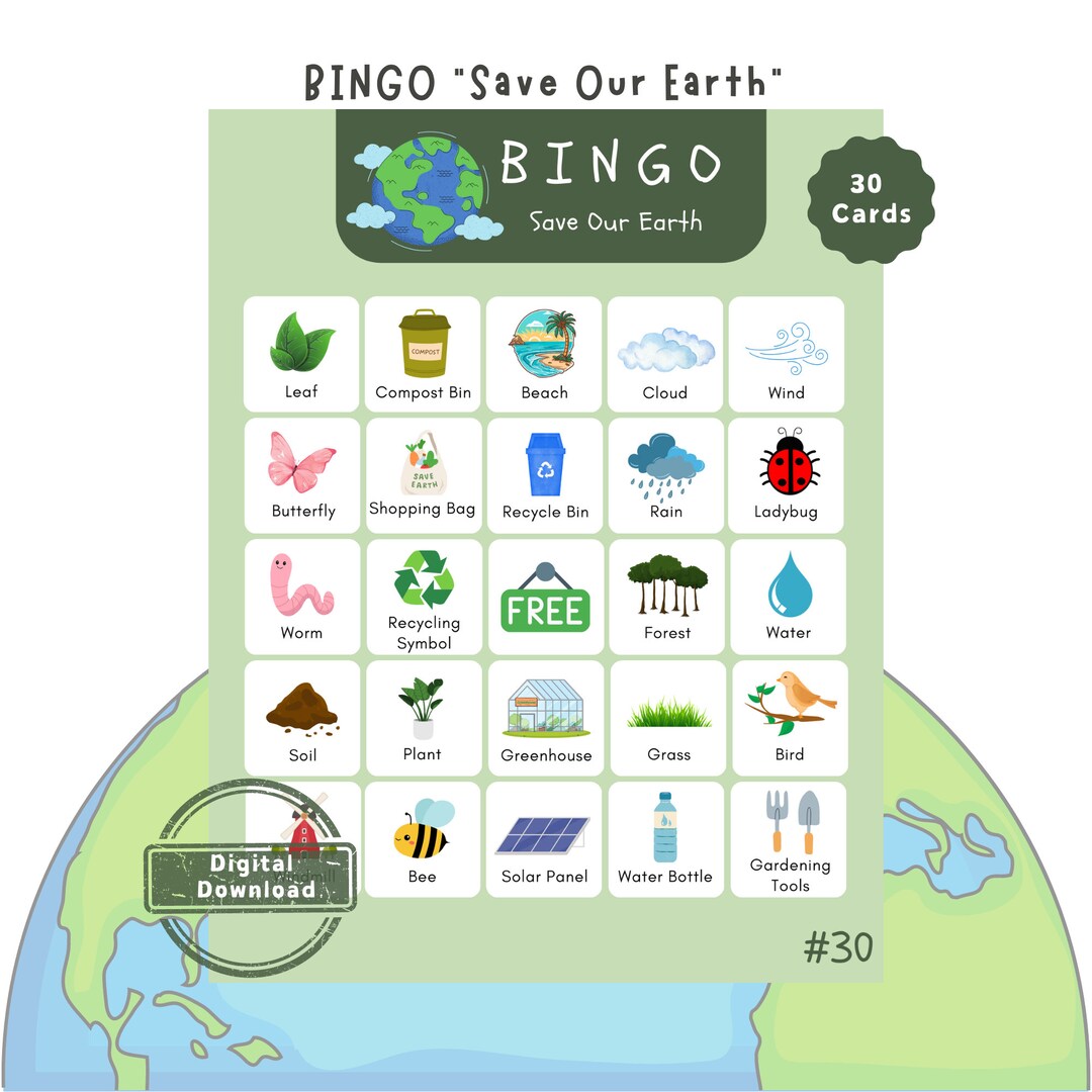 Bingo Game Earth Day for Kids Printable Earth Day Activity Cards Party ...