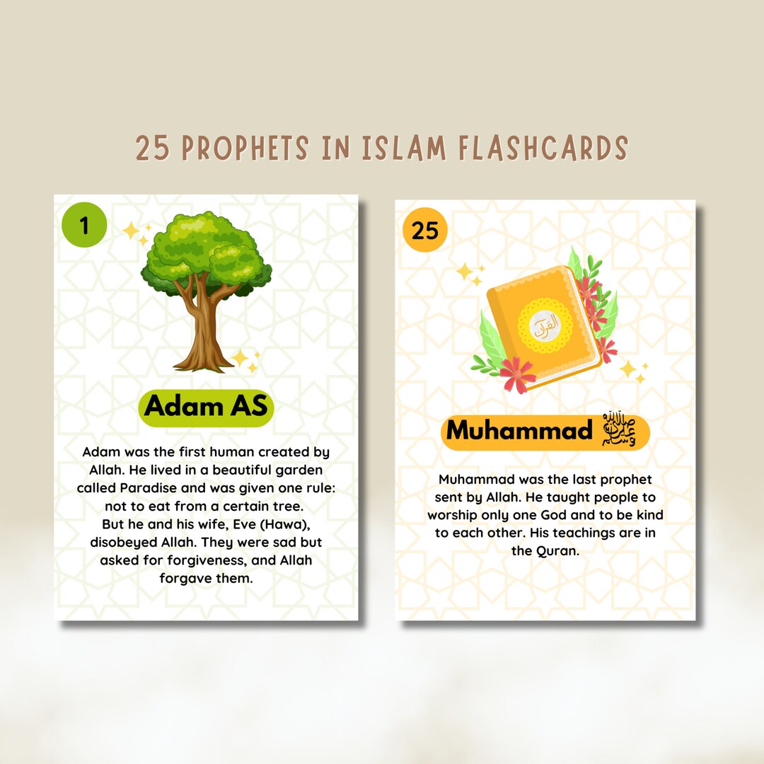 25 Prophets in Islam Flashcards, Islamic Printable and Digital Cards ...