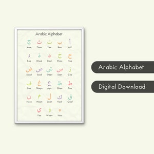 Arabic Alphabet Poster for Kids, Printable Arabic Letters, Educational ...