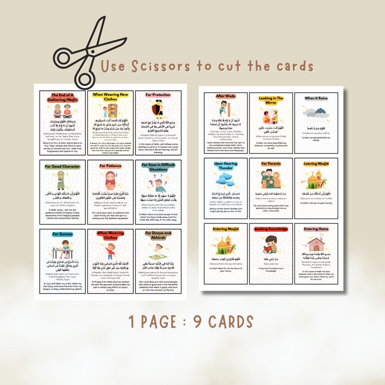 Islamic Daily Dua Flashcards, 35 Prayer for Muslim Kids Cards ...