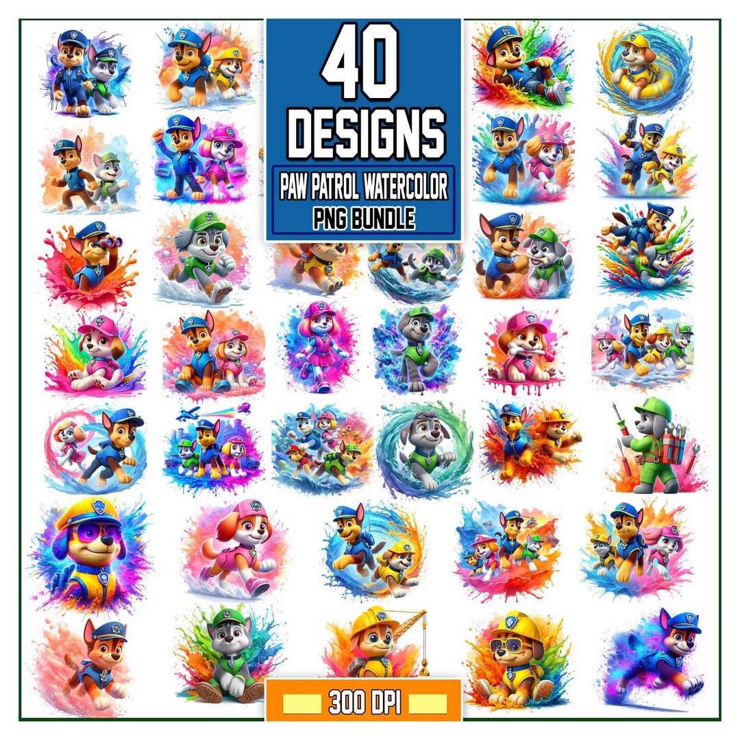 40 Paw Patrol Splash Watercolor Png, Patrol Png Bundle, Splash Cartoon ...