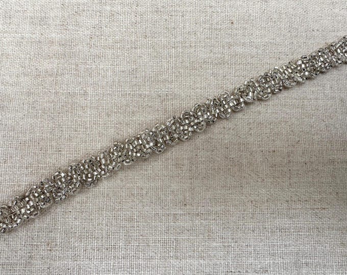 Antique Beaded Trim, Silver Beaded Gimp Braid, Fine Beading, Glass ...