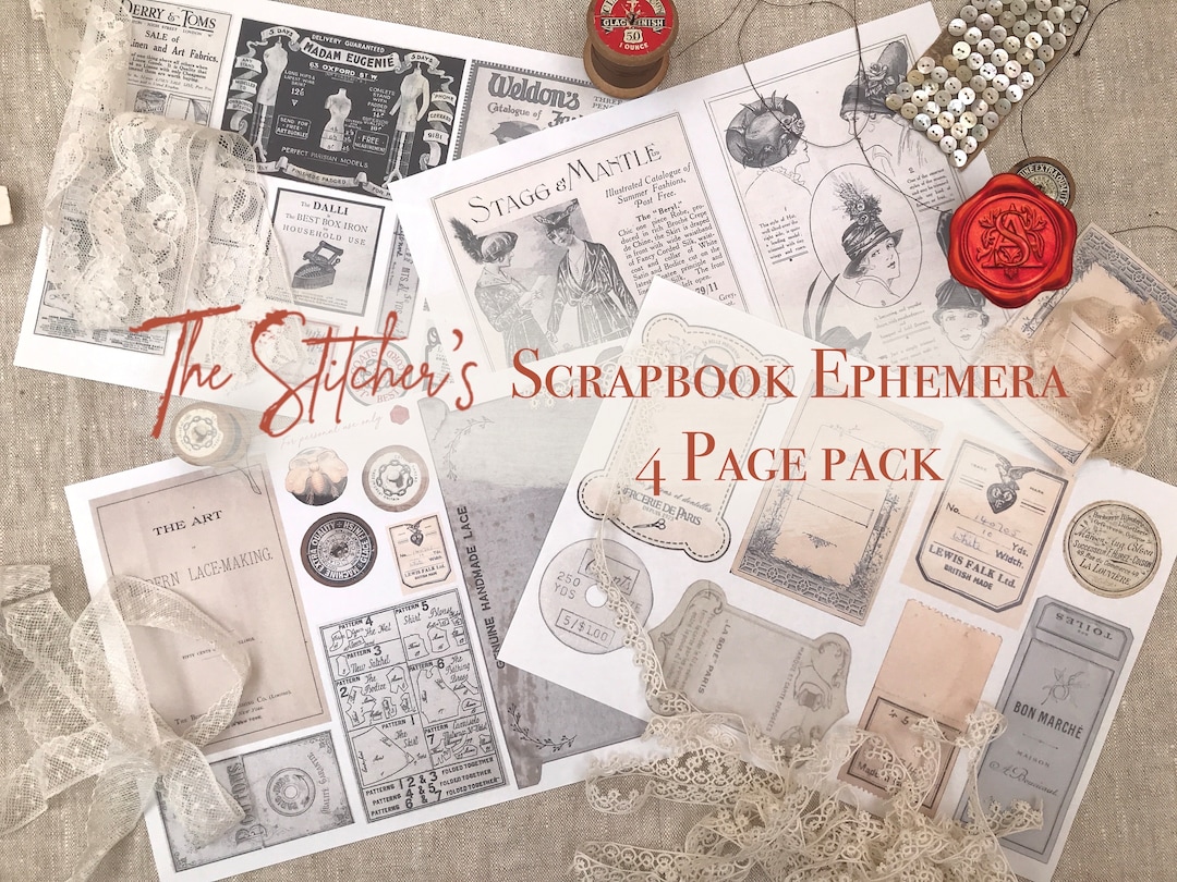 Scrapbook Ephemera, Junk Journal, Sewing Ephemera, 11x8.5
