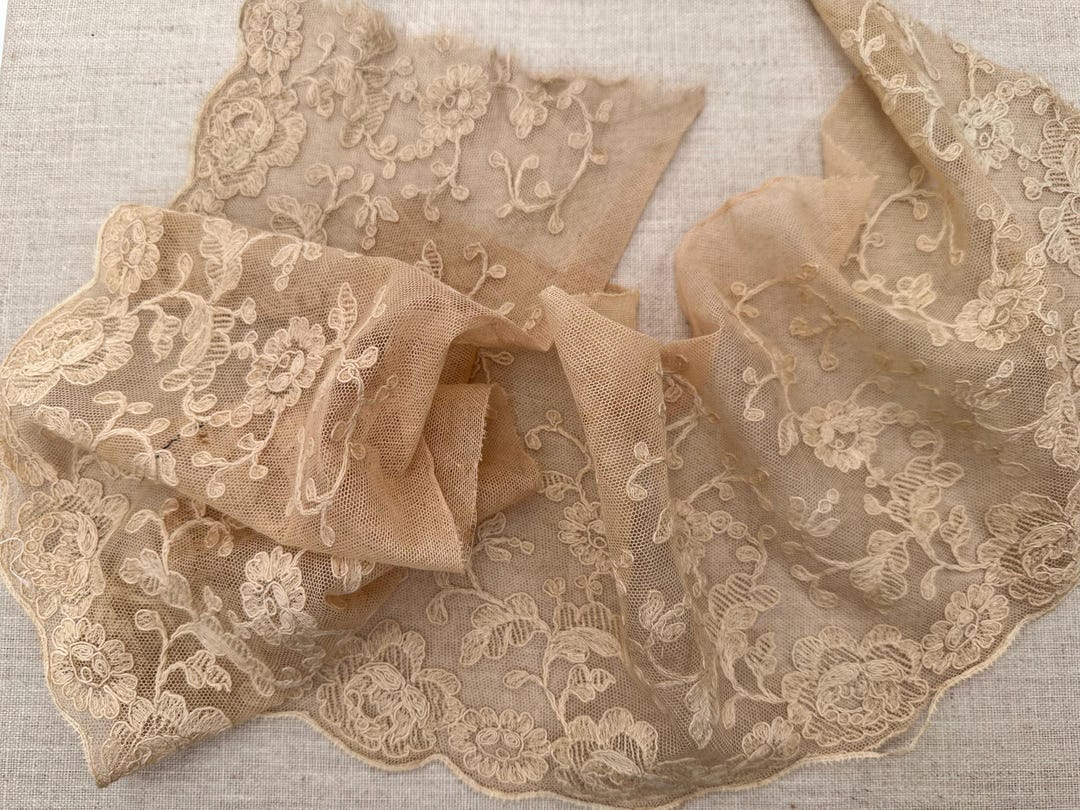Stunning Antique Embroidered Fine Cotton Tulle Lace, French Lace ...
