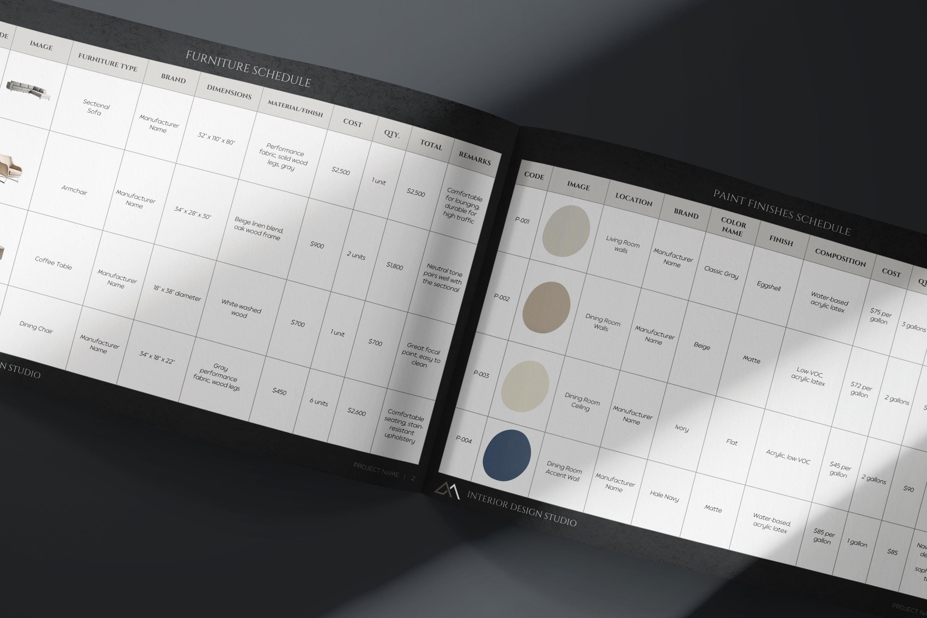 Interior Design FF&E Schedule Template, Black Modern Design Project ...