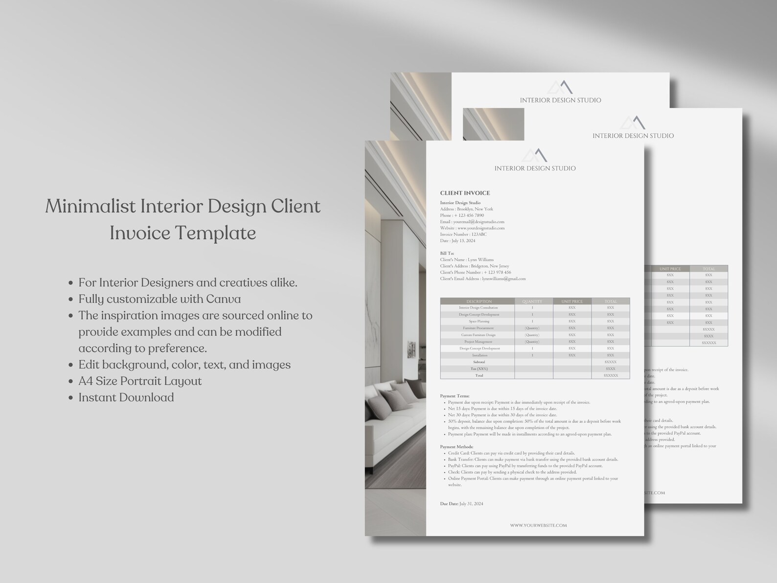Beige Minimalist Interior Design Client Invoice Onboarding Client ...