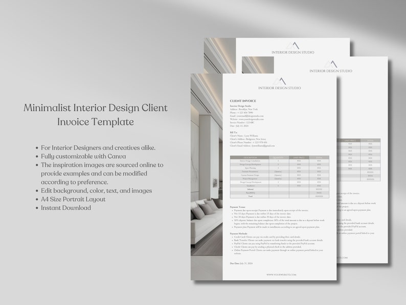 Beige Minimalist Interior Design Client Invoice Onboarding Client ...