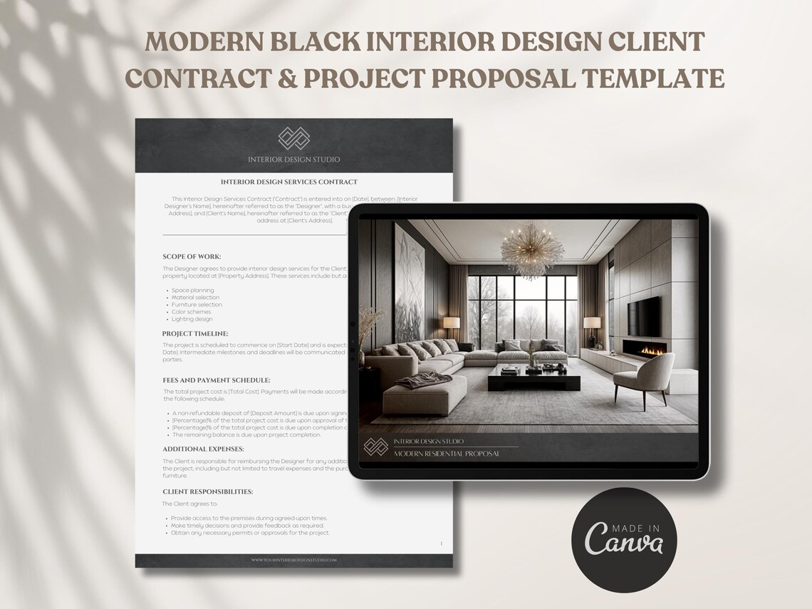 Modern Black Interior Design Client Contract and Project Proposal ...
