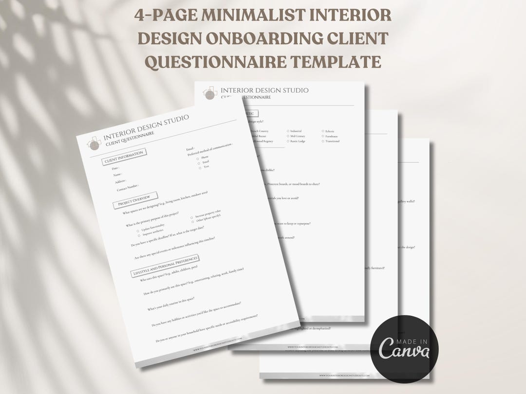Minimalist Interior Design Client Questionnaire Template, Onboarding ...