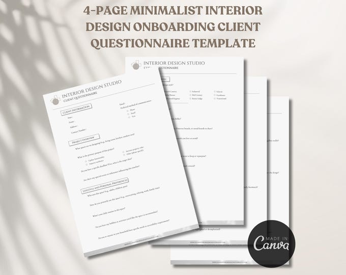 Interior Designer Client Questionnaire Template: Minimalist Design Forms (canva) - Etsy Canada