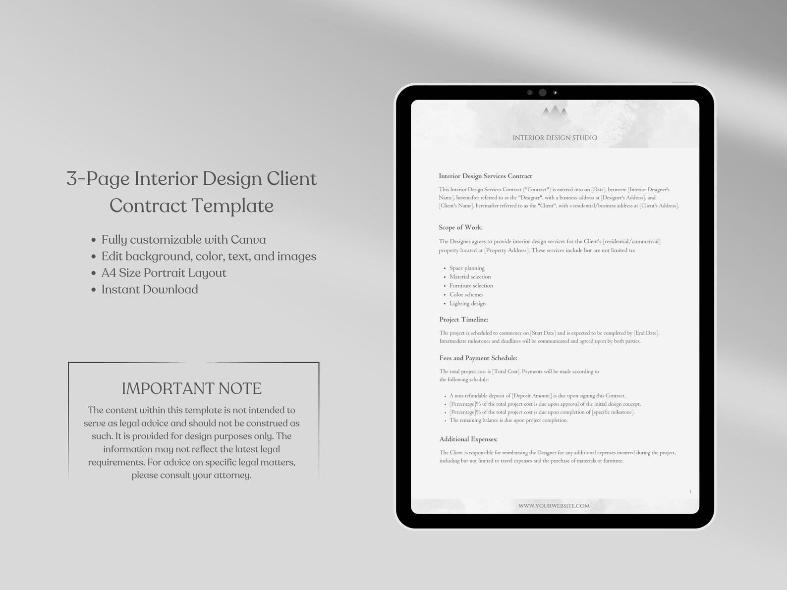 Interior Design Client Contract Template, Client Onboarding, Minimalist Interior Designer ...