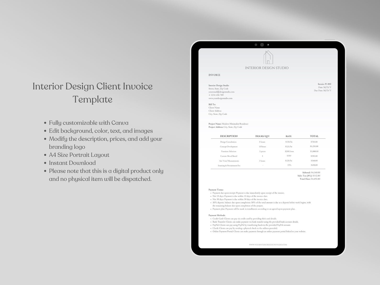 Interior Design Client Invoice Template, Design Project Management ...