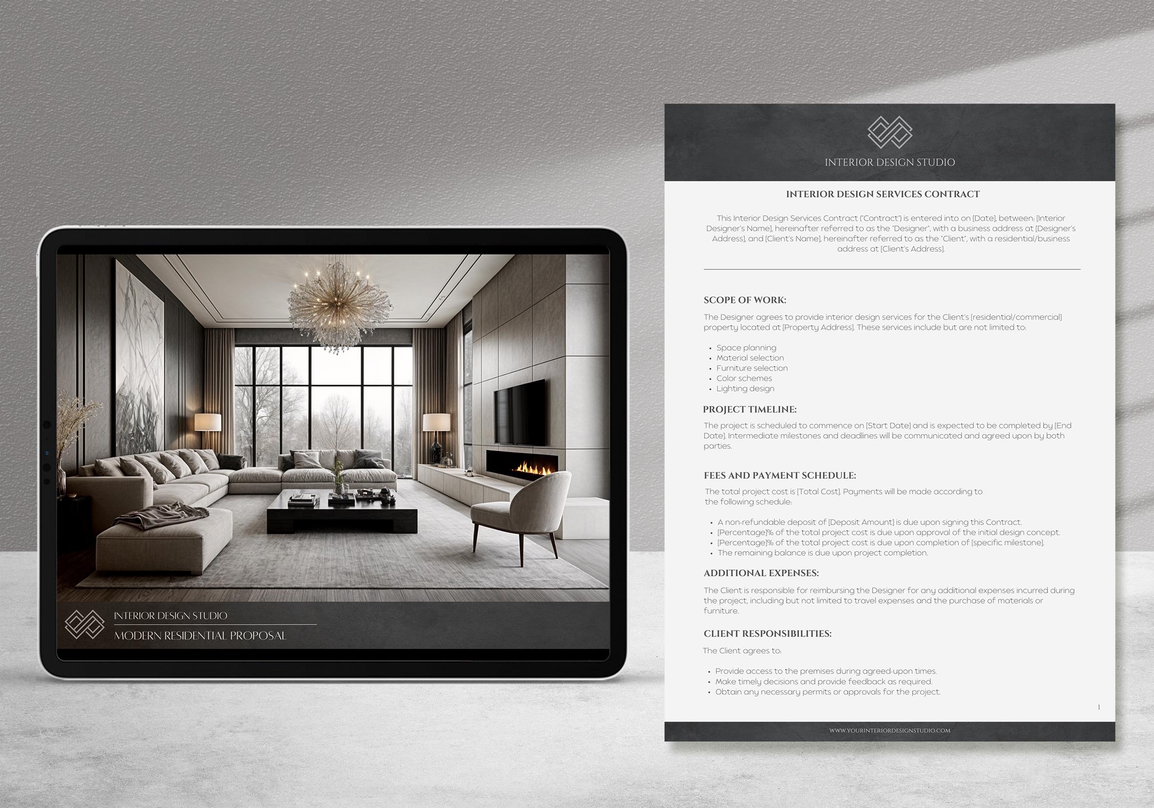 Modern Black Interior Design Client Contract and Project Proposal ...