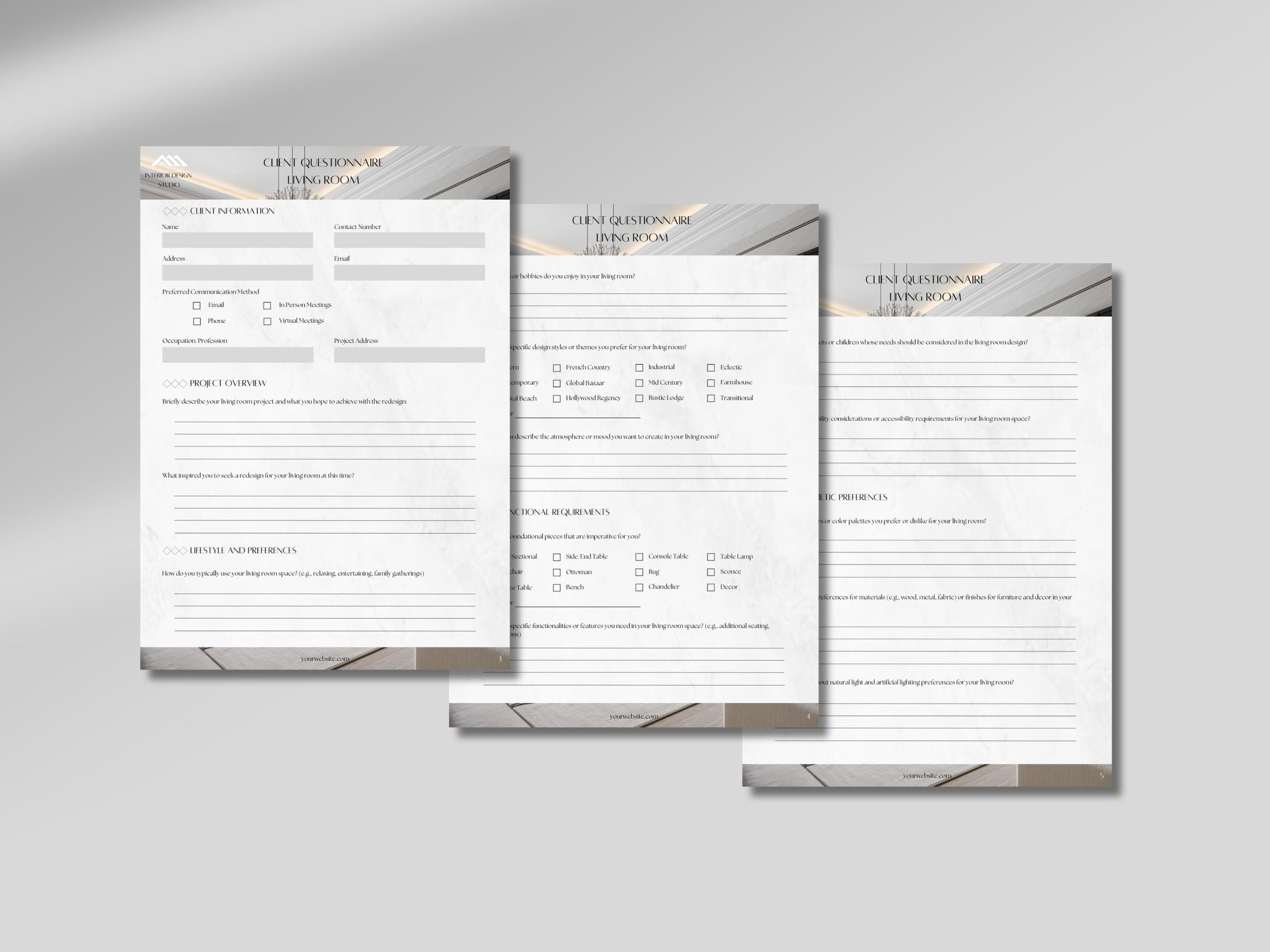 Modern Interior Design Client Questionnaire Living Room Template Client ...