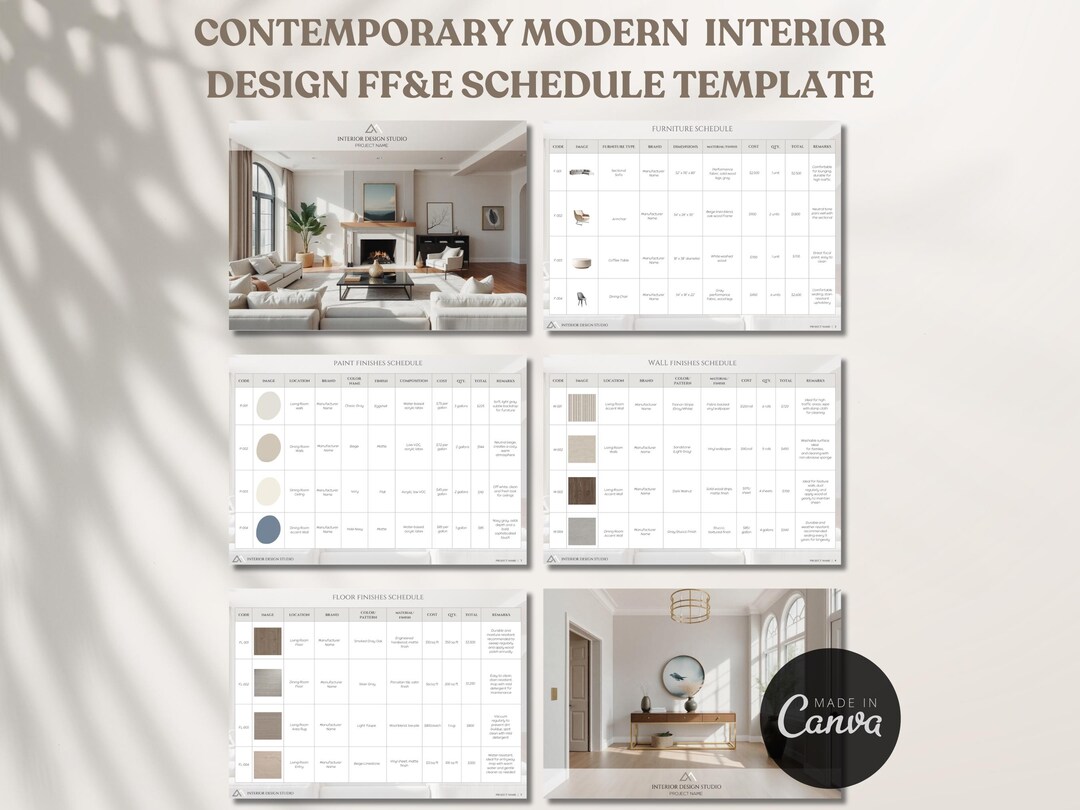 Contemporary Modern Interior Design FF&E Schedule Template, Furniture ...