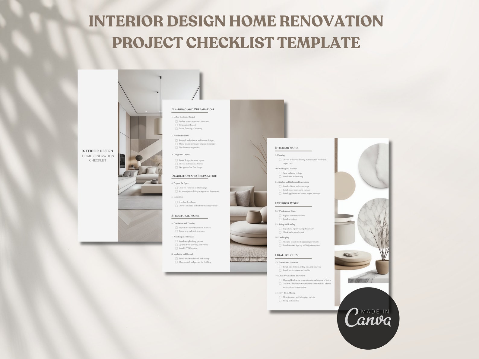 Interior Design Home Renovation Checklist Template Home Project ...