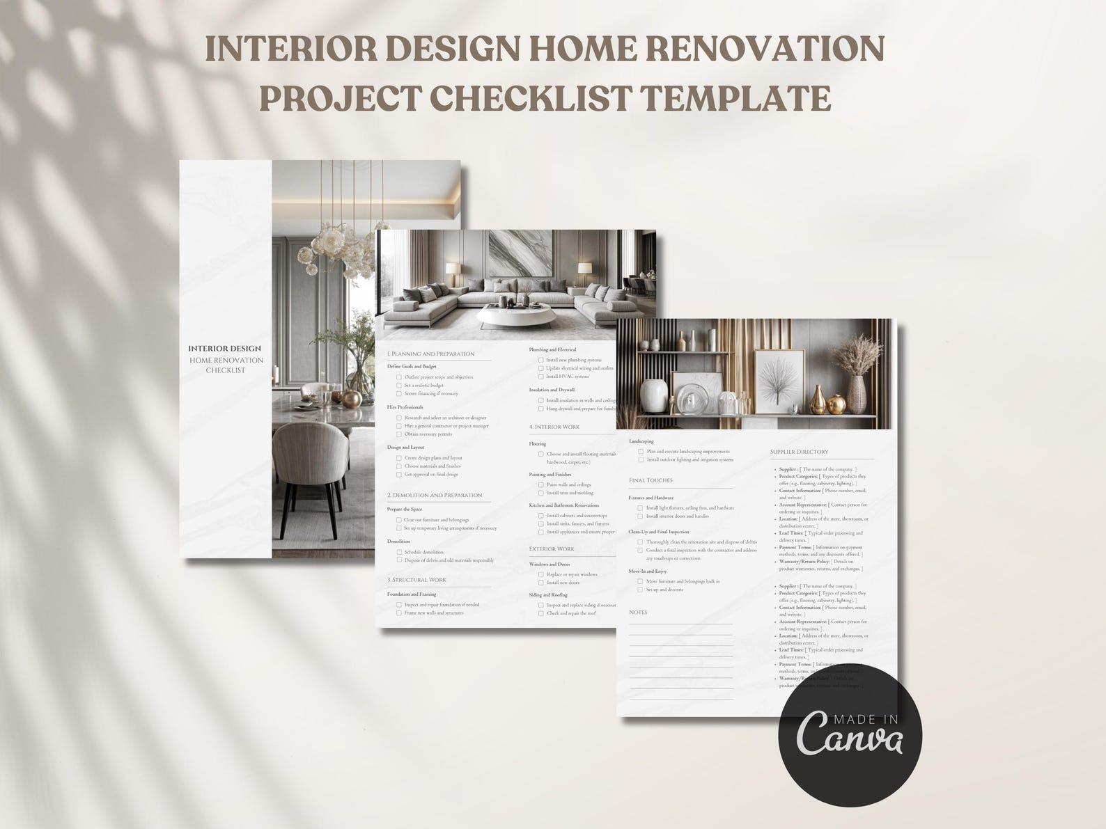 Interior Design Home Renovation Checklist Template Home Project ...