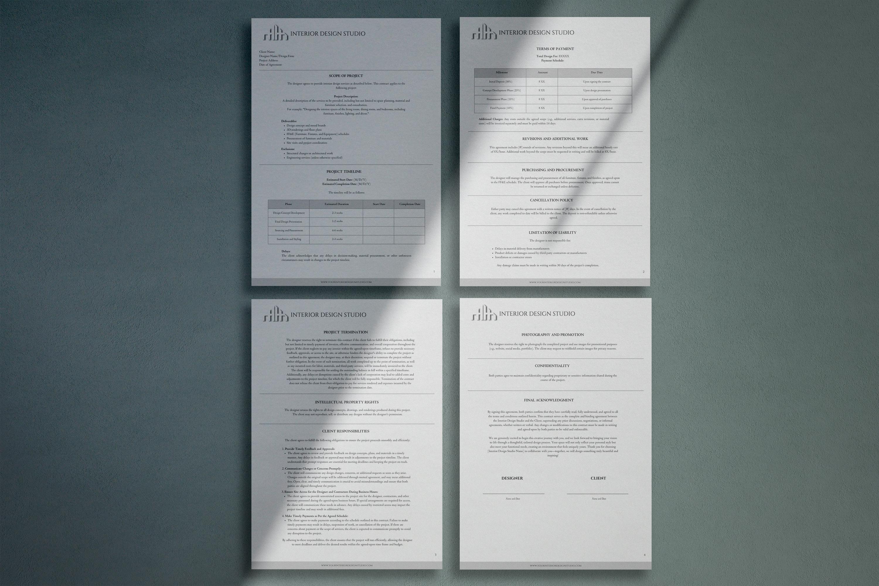 Minimalist Interior Design Client Contract Template, Client Onboarding, Minimalist Interior ...