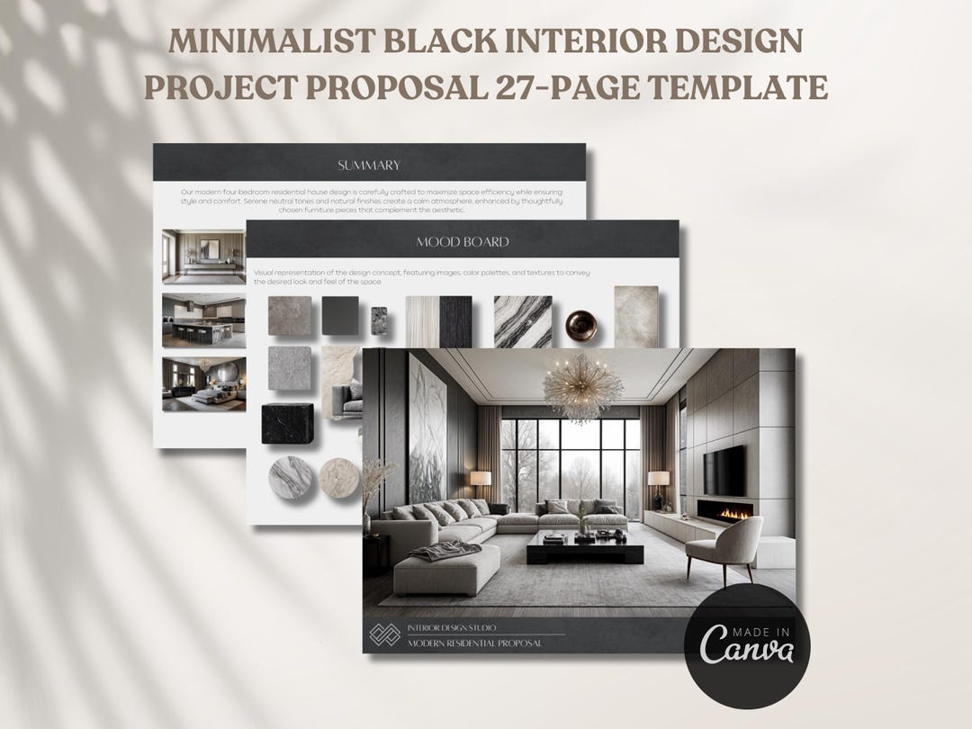 Minimalist Black Interior Design Project Proposal Template Design ...