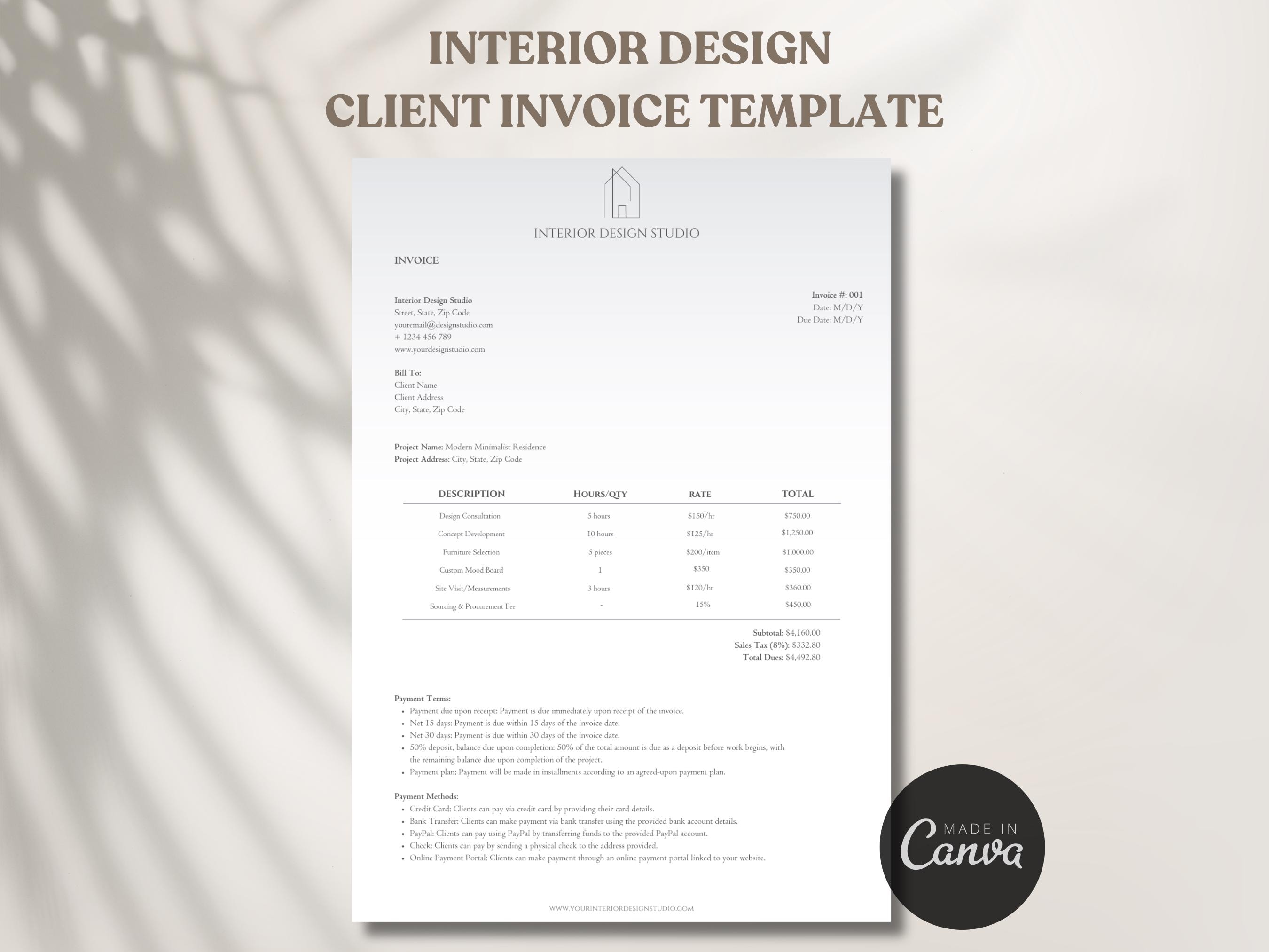 Interior Design Client Invoice Template, Design Project Management ...