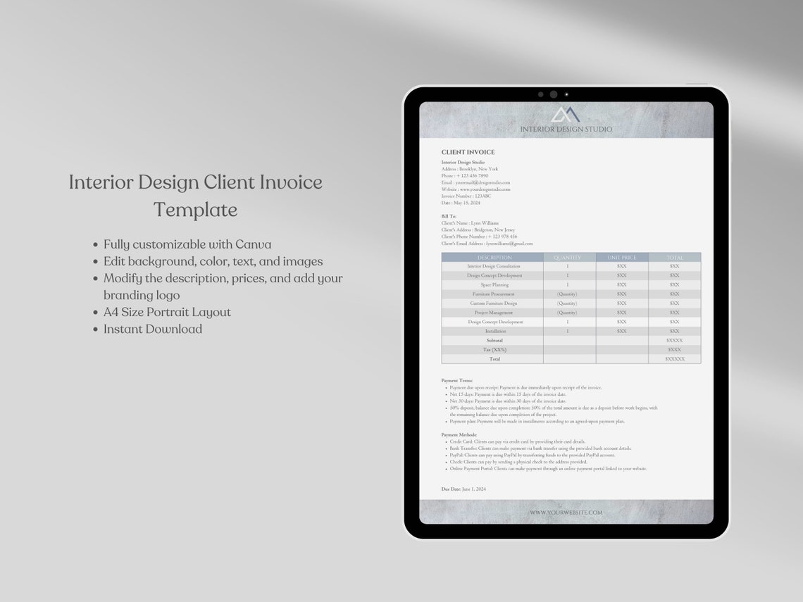 Interior Design Client Invoice Template, Minimalist Invoice Template ...