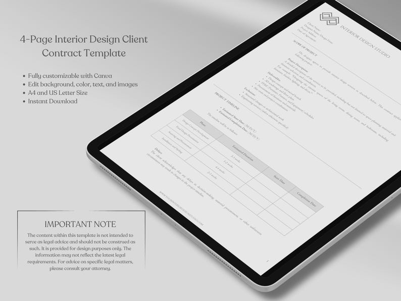 Interior Designer Client Contract Template, Client Onboarding ...