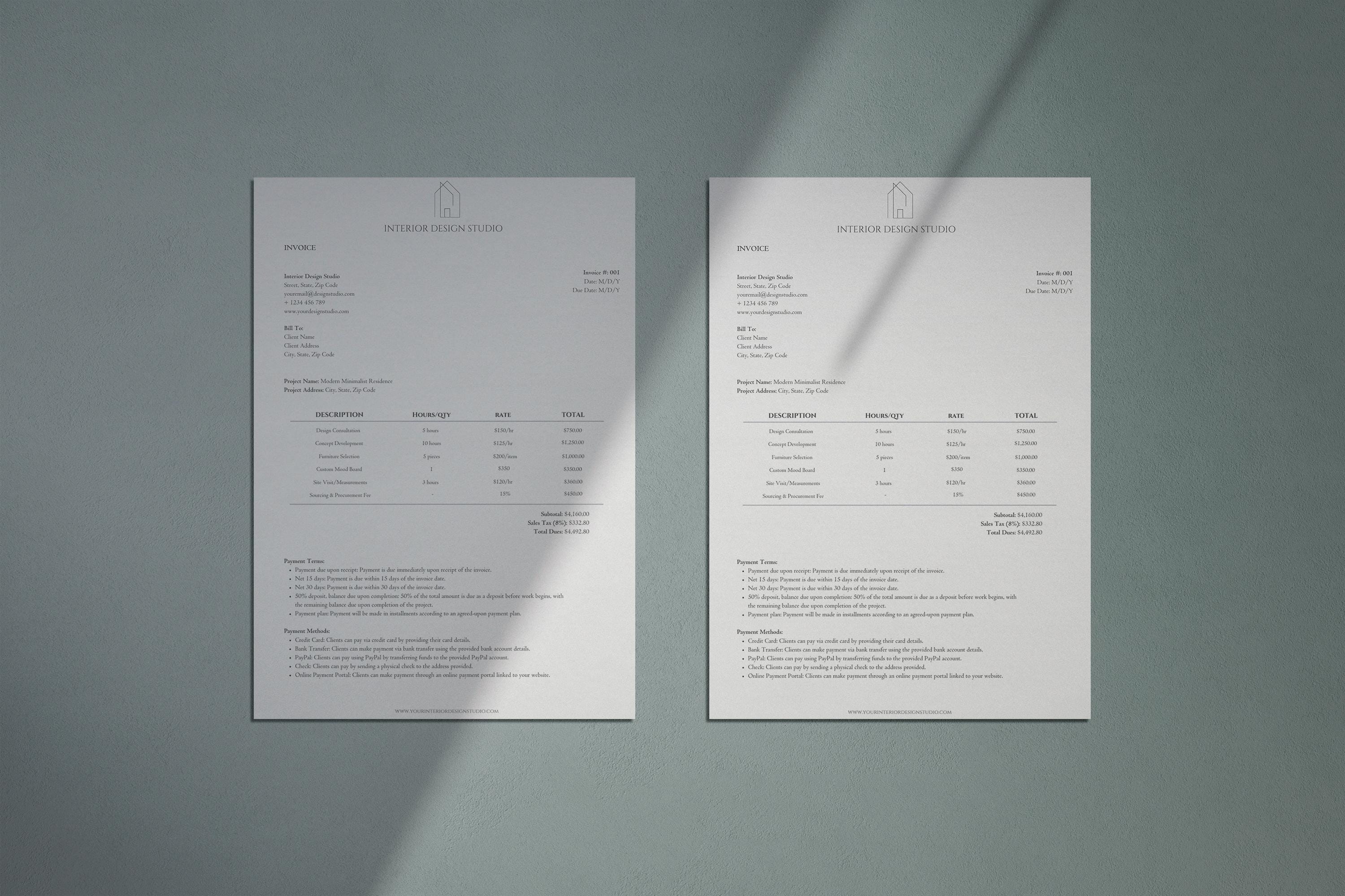 Interior Design Client Invoice Template, Design Project Management ...