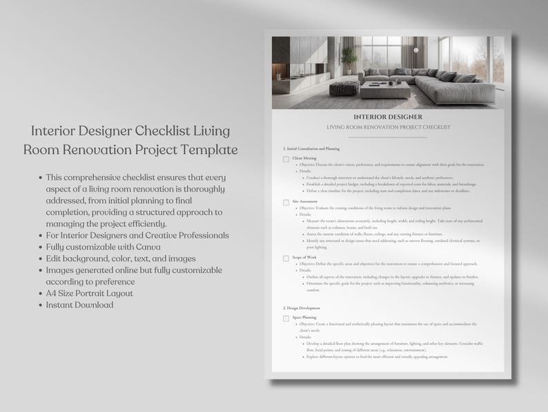 Interior Designer Checklist Living Room Renovation Project Template ...