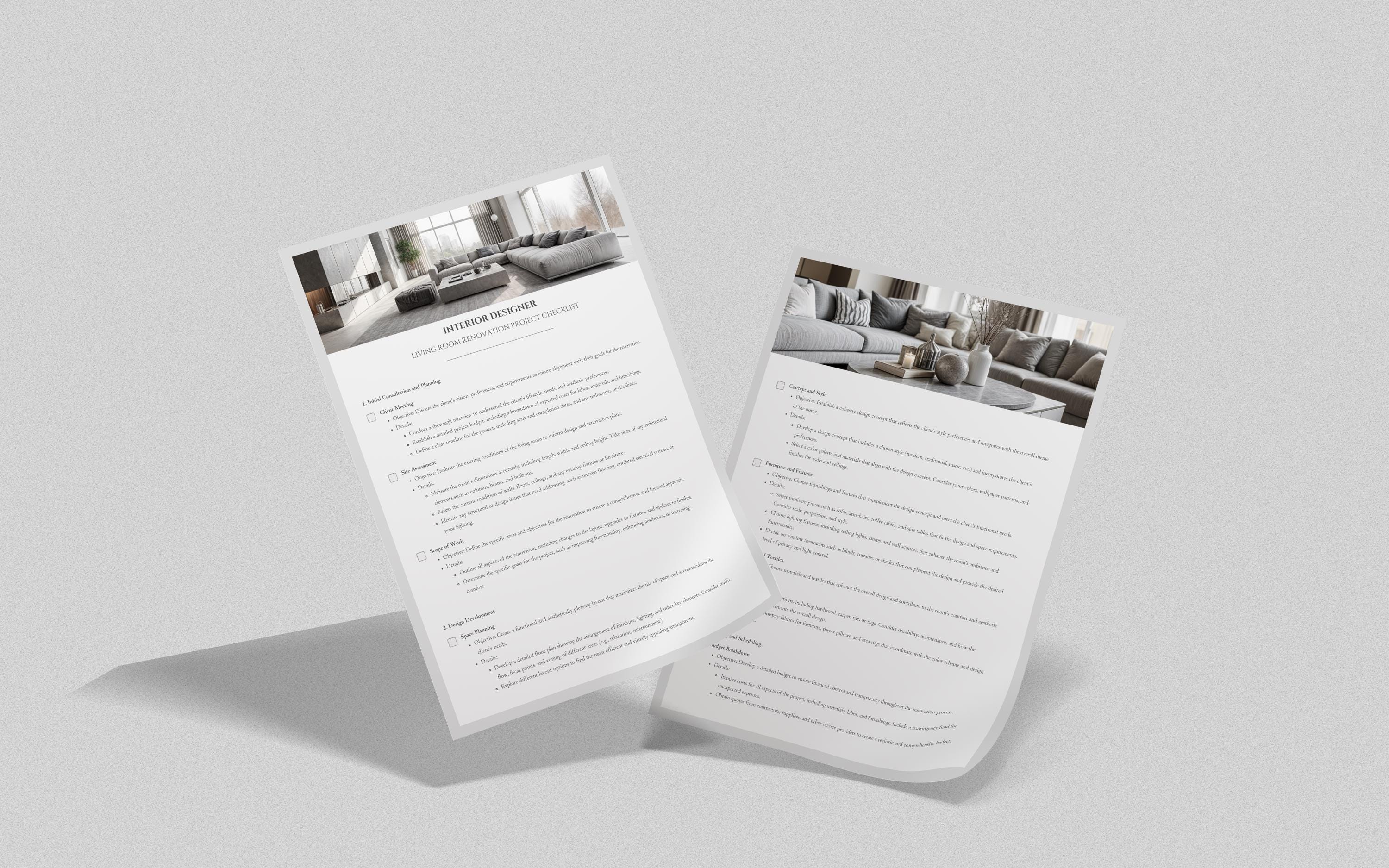 Interior Designer Checklist Living Room Renovation Project Template ...