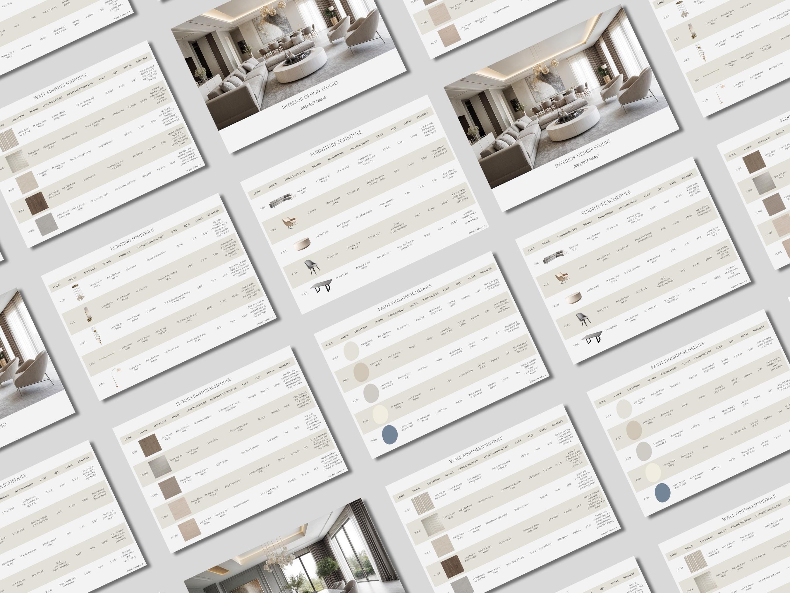 Interior Design FF&E Schedule Template, Furniture and Finishes Schedule ...