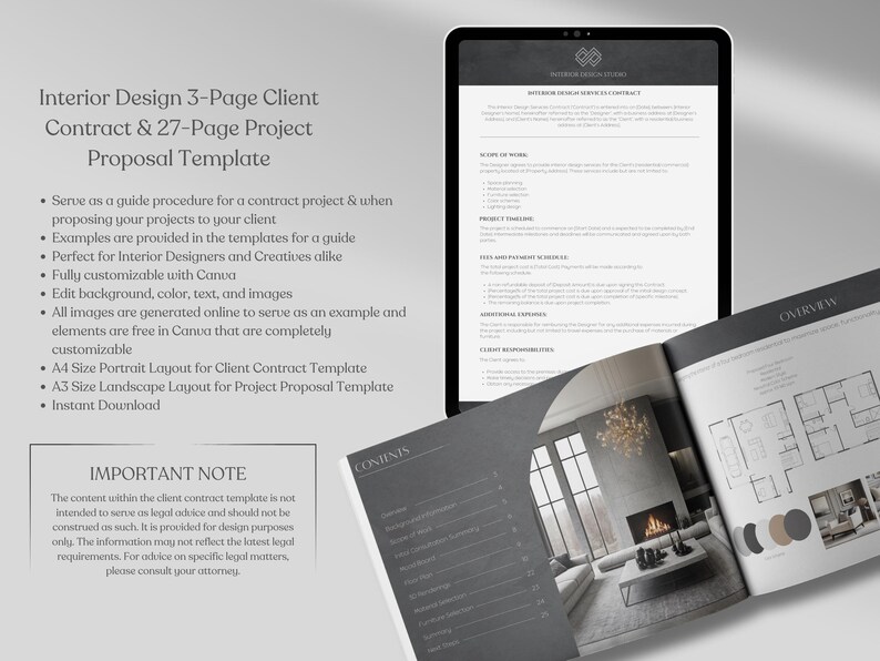 Modern Black Interior Design Client Contract and Project Proposal Template Onboarding Client ...