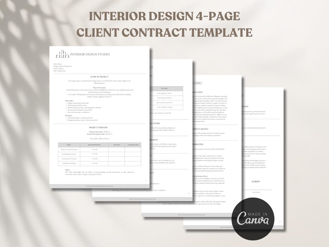 Minimalist Interior Design Client Contract Template, Client Onboarding ...